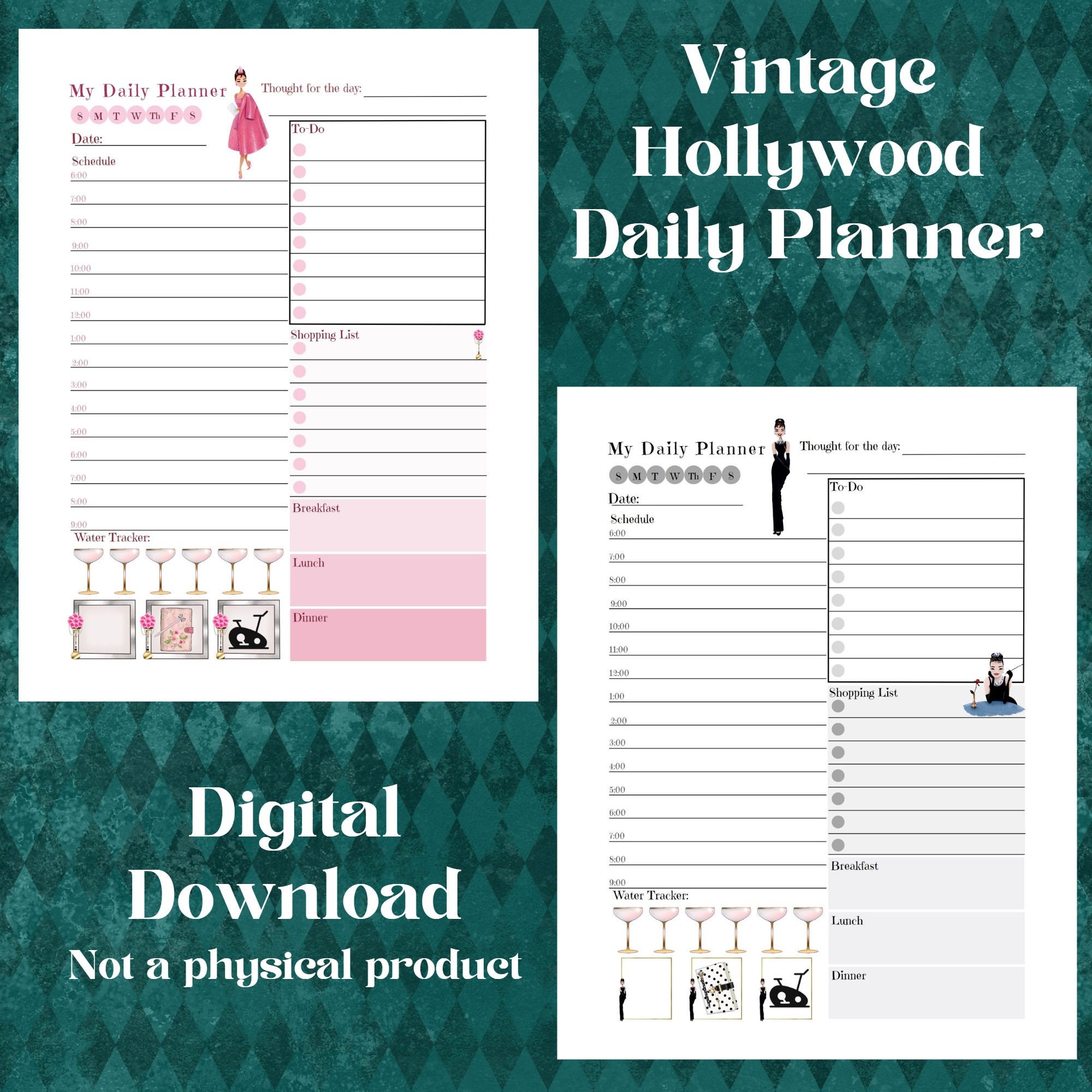 Vintage Hollywood Printable Daily Planner Daily Schedule - Etsy