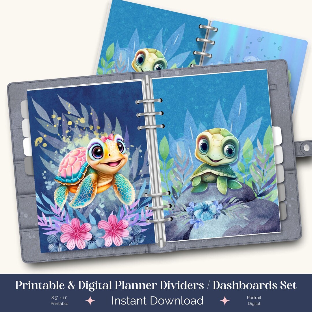 12 Happy Sea Turtles Printable Planner Dividers, Monthly Dividers ...