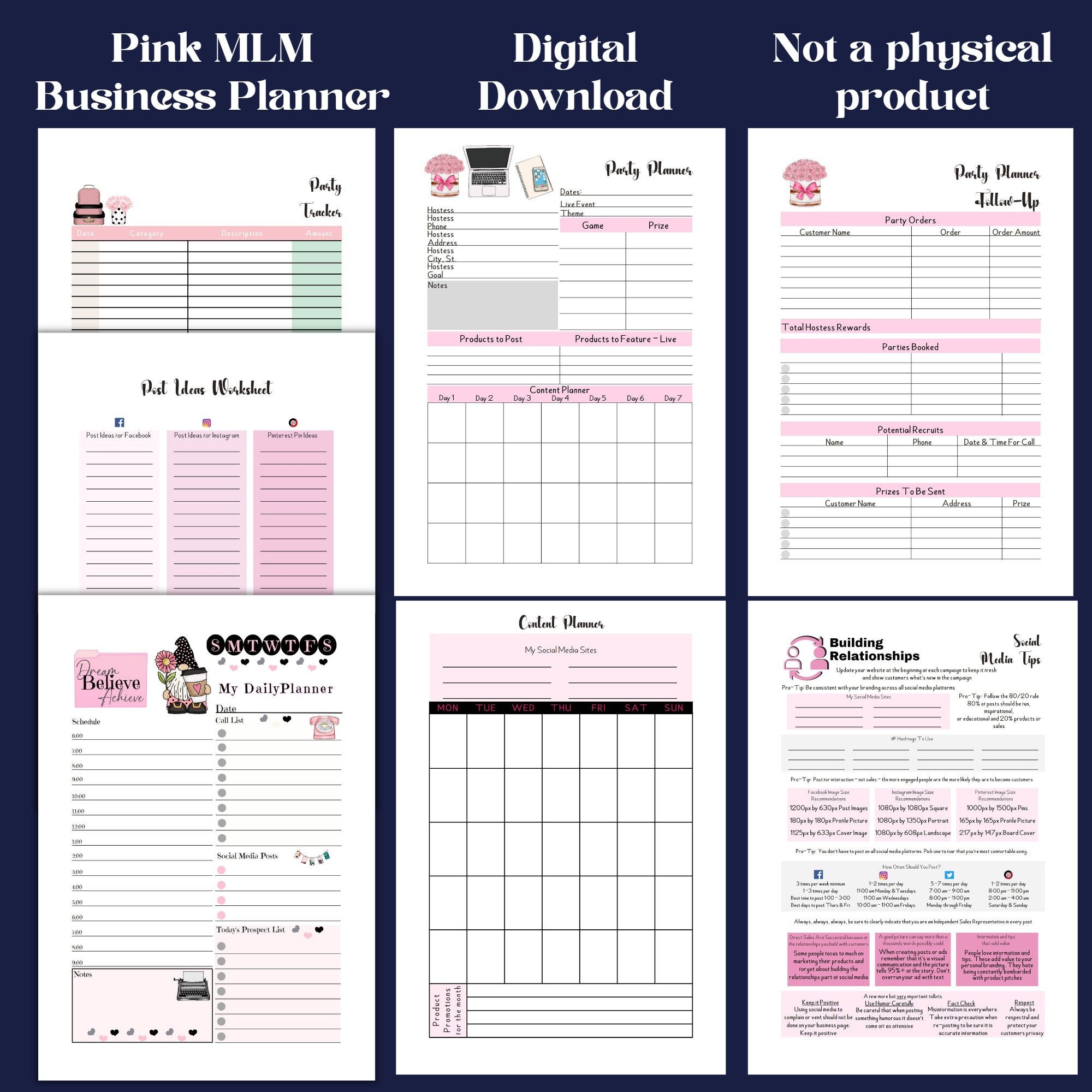 Pink MLM Business Planner, Printable Small Business Planner, Direct ...
