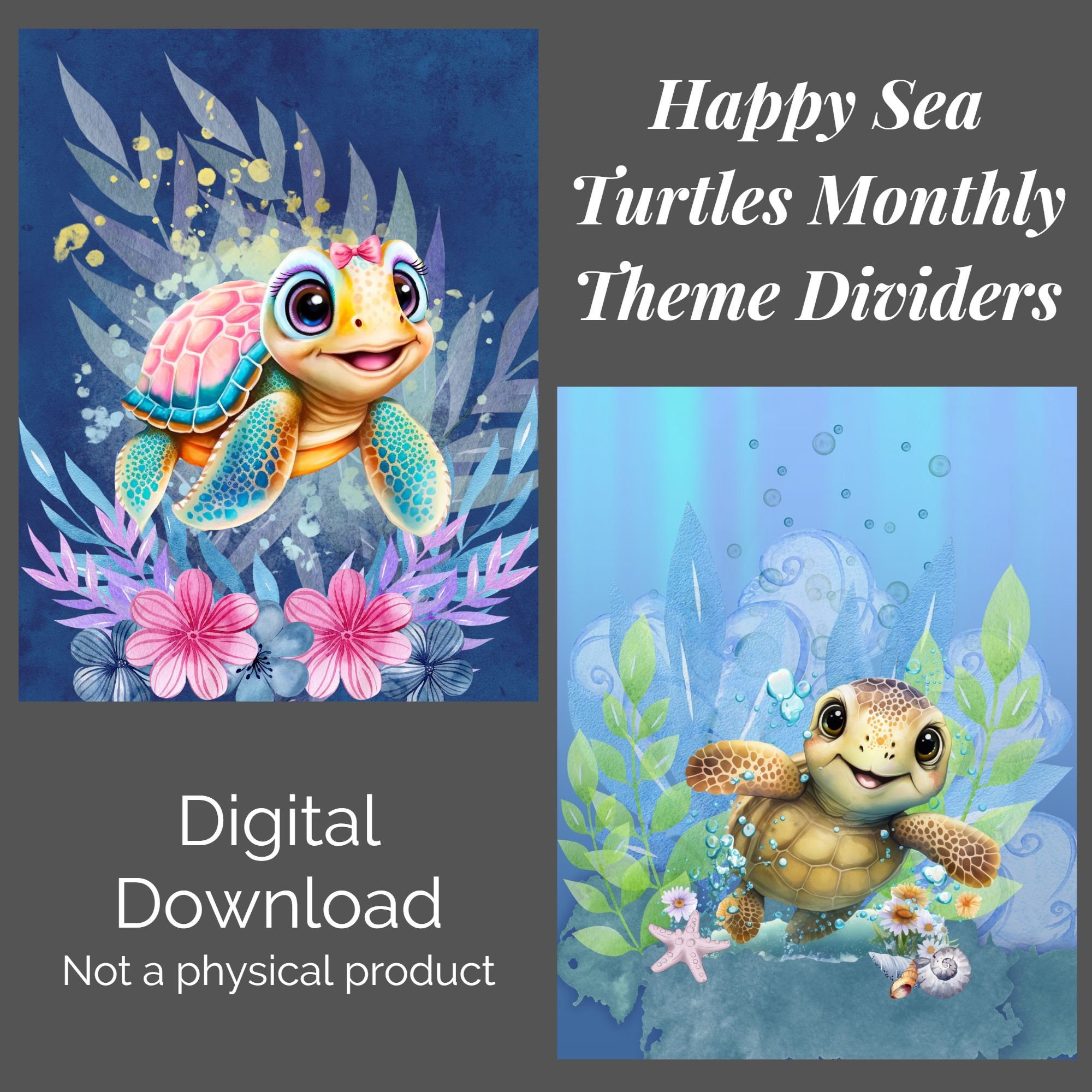 Happy Sea Turtles Printable Planner Dividers Monthly - Etsy