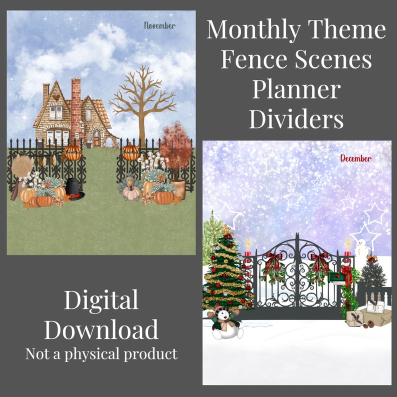 Monthly Themed Fence Scenes Printable Planner Dividers Binder - Etsy