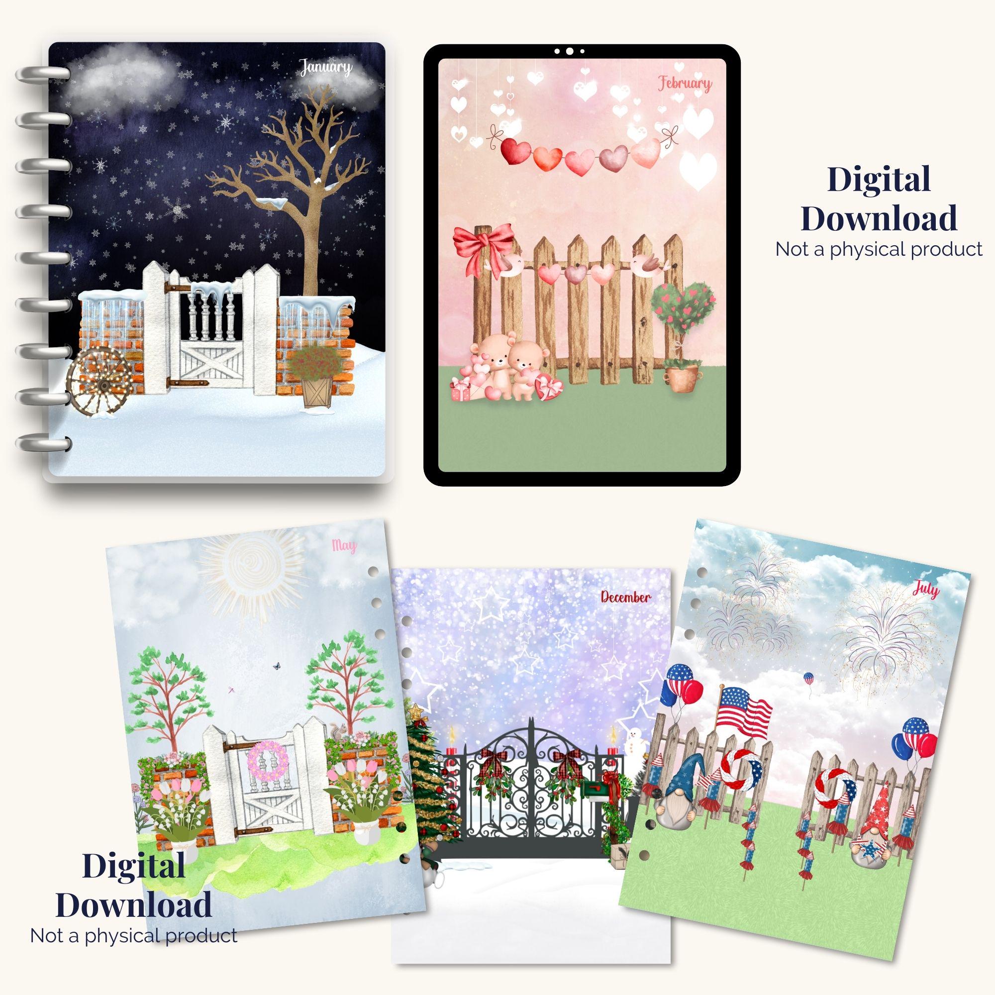 Monthly Themed Fence Scenes Printable Planner Dividers, Binder Dividers ...