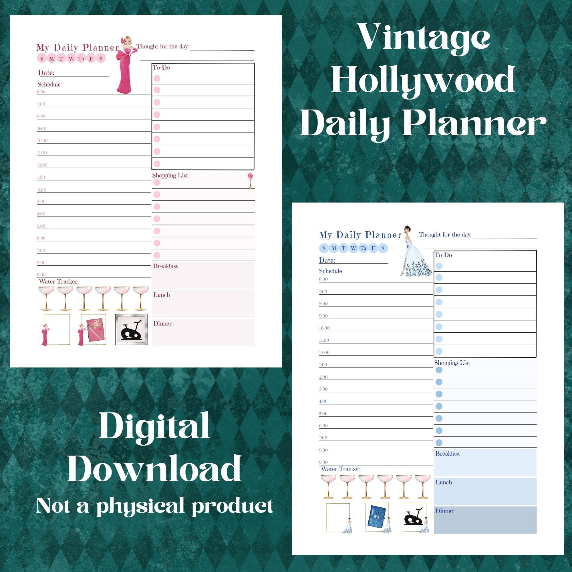 Vintage Hollywood Printable Daily Planner Daily Schedule - Etsy