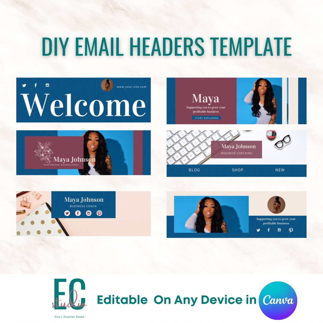 Email Headers Edit in Canva for Email Marketing Blue and White DIY ...
