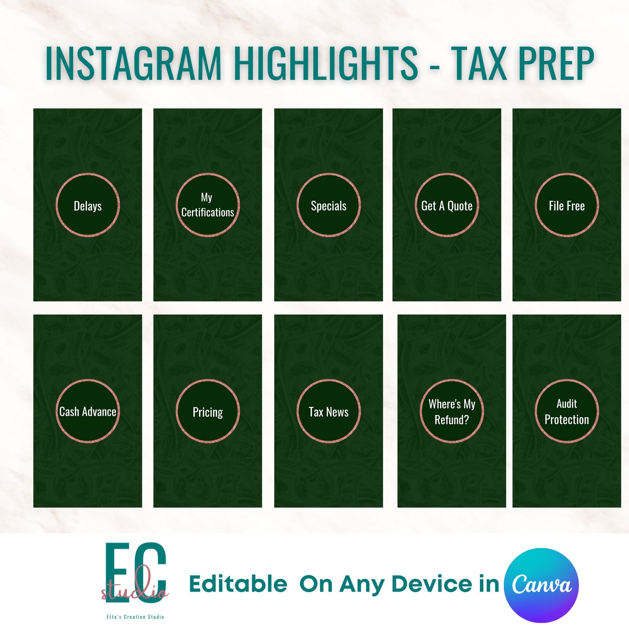 DIY Instagram Highlights Tax Preparation Tax Agent - Canva Instant ...