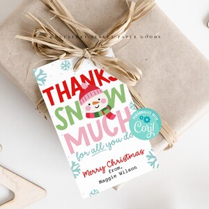 Thanks Snow Much Gift Tag Printable Christmas Thank You Tag Gift for ...