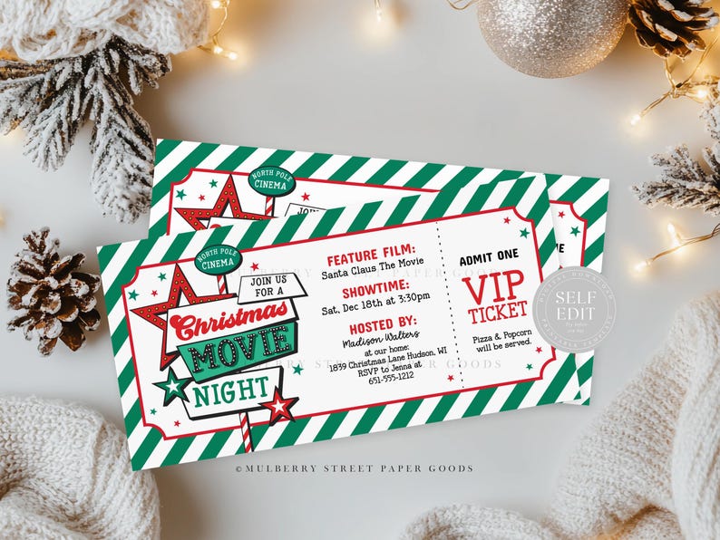 Editable Christmas Movie Night Party Invitation Template Instant ...