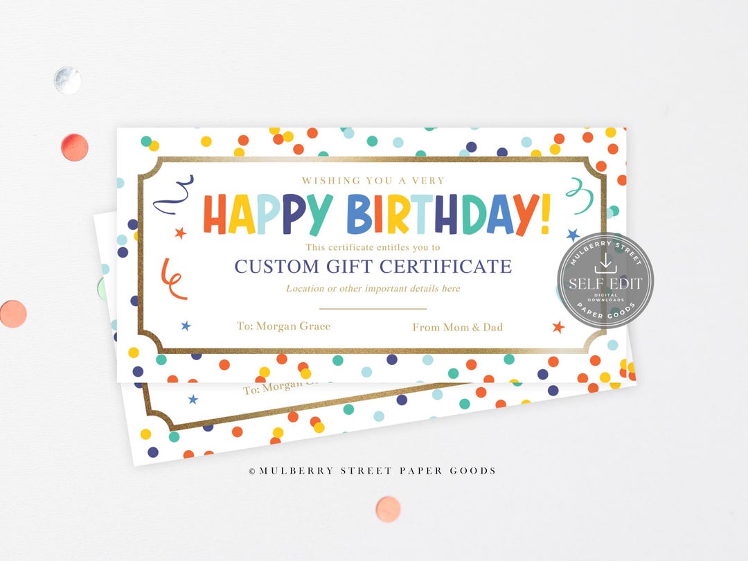 Editable Birthday Gift Certificate Printable Digital Download Canva ...