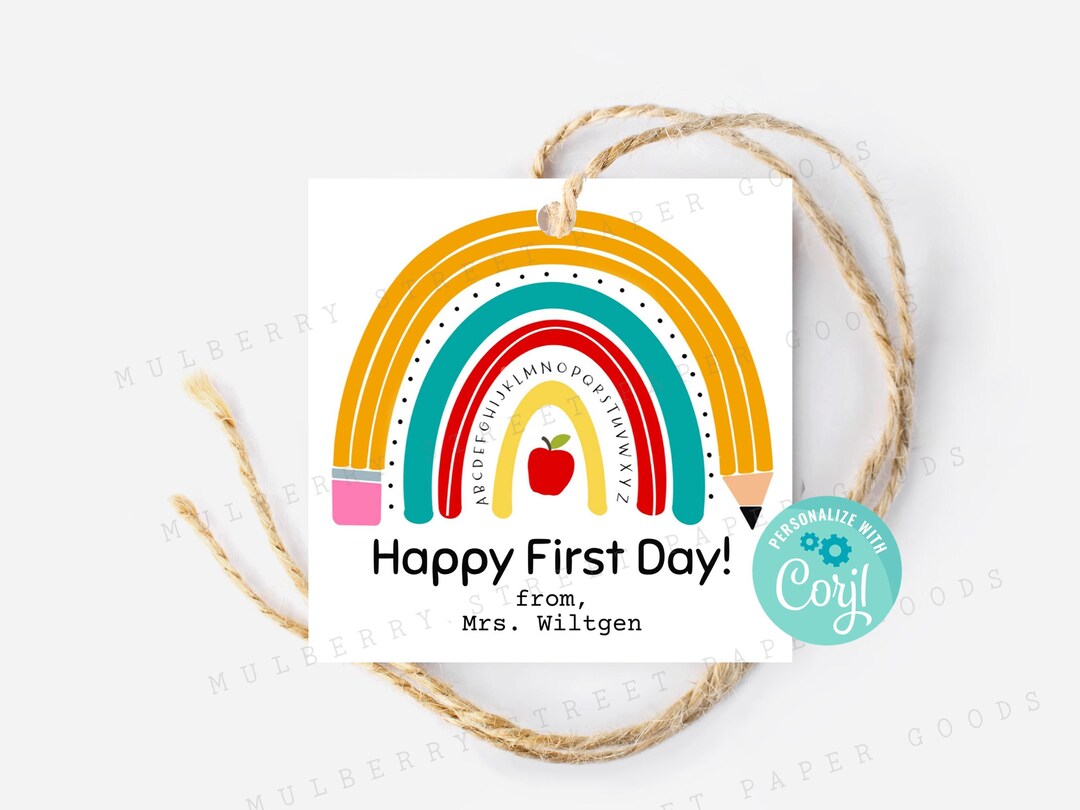Editable Happy First Day of School Bright Rainbow School Supplies Gift ...