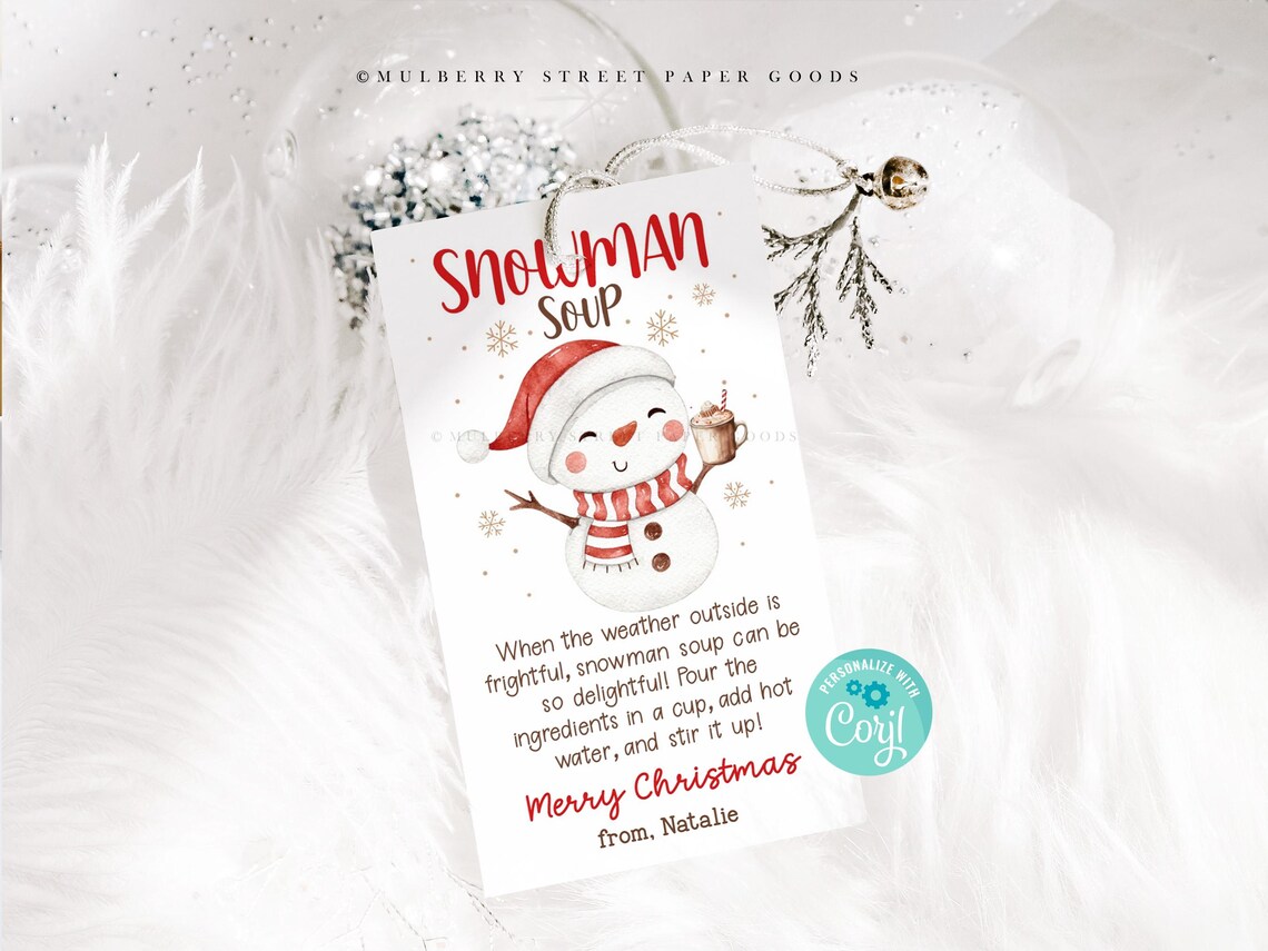 Snowman Soup Gift Tag Digital Download Christmas Hot Cocoa Gift Tag ...