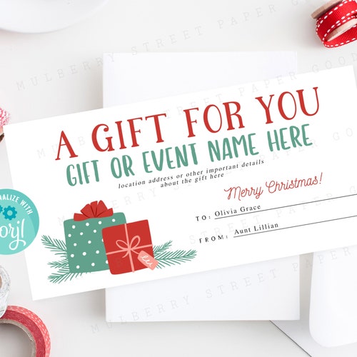 Editable Christmas Tree Gift Certificate Holiday Printable - Etsy