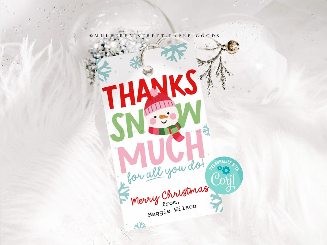 Thanks Snow Much Gift Tag Printable Christmas Thank You Tag Gift for ...