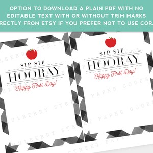Printable Sip Sip Hooray Happy First Day of School Gift Card Holder ...