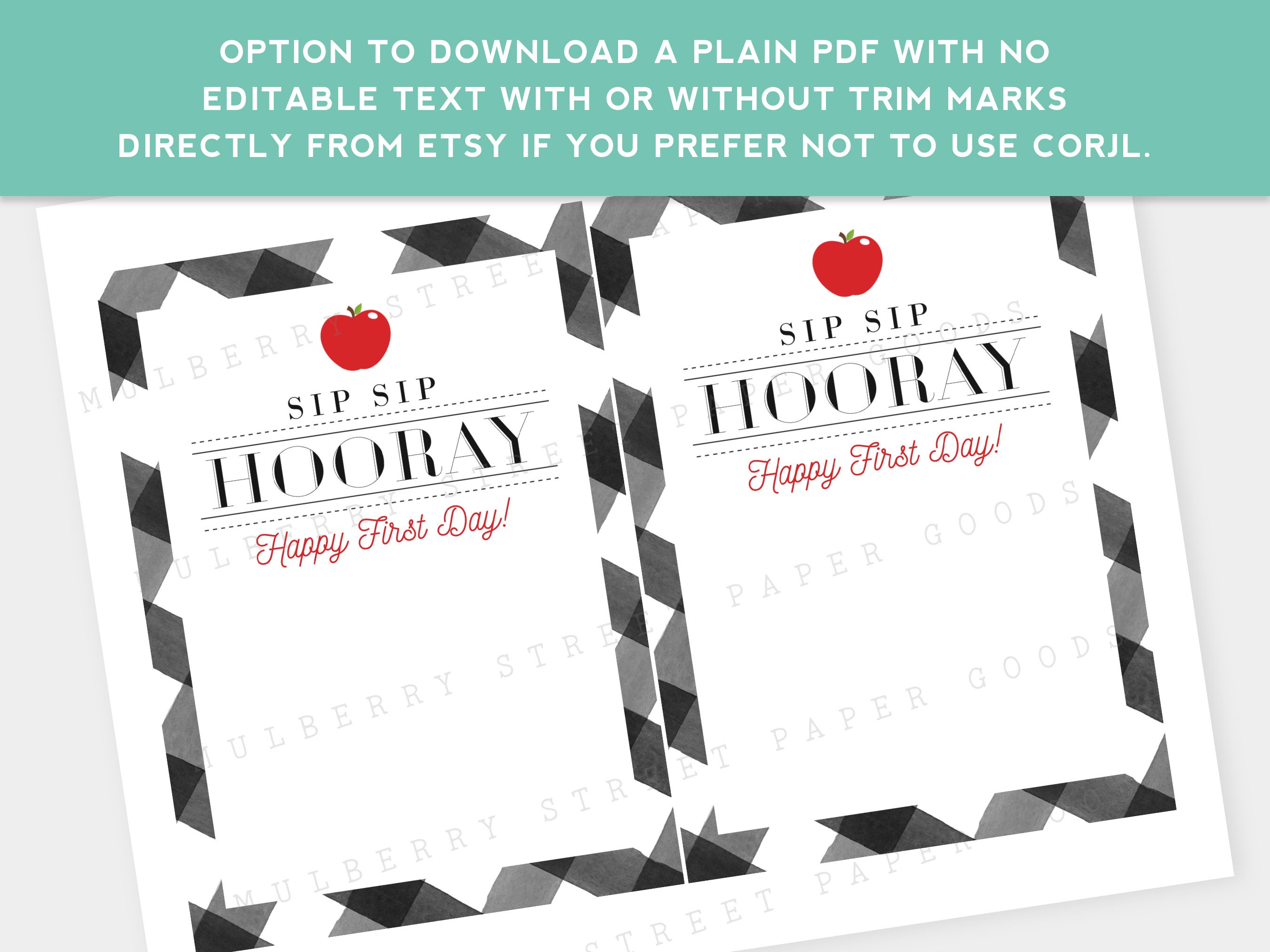 Printable Sip Sip Hooray Happy First Day of School Gift Card Holder ...