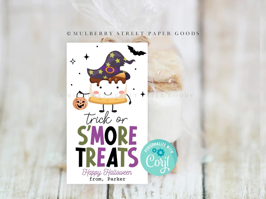 Halloween Printable Gift Tag Trick or S'more Treats Tag Halloween Gift ...