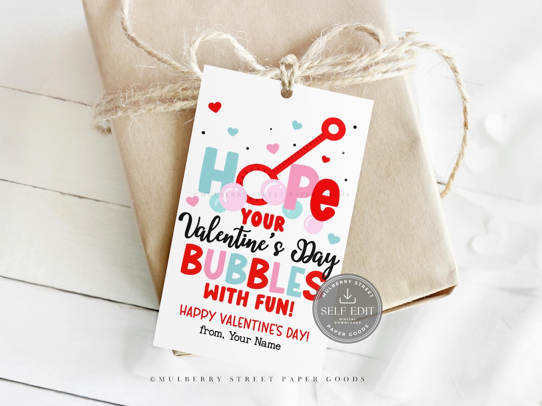 Valentine's Day Bubbles Gift Tag Printable Digital Download Canva ...