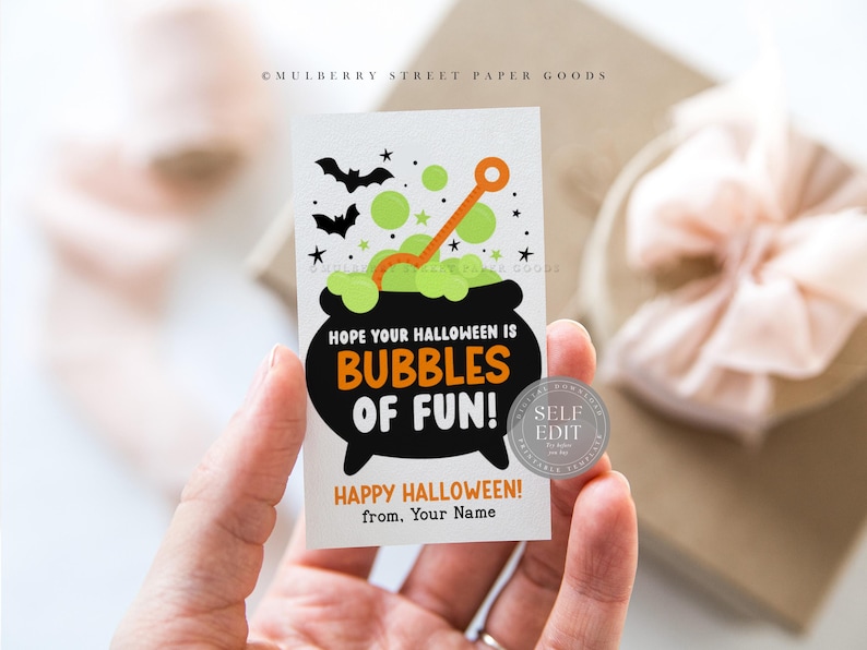 Halloween Bubbles Gift Tag Printable Digital Download Cauldron Bubbles ...