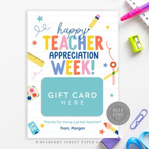 Teacher Appreciation Gift Card Holder Canva Template Teacher ...