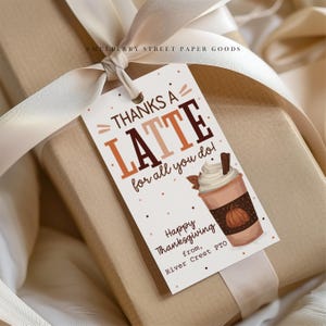 Thanks A Latte Gift Tag Printable Coffee Tag Instant Download Teacher ...