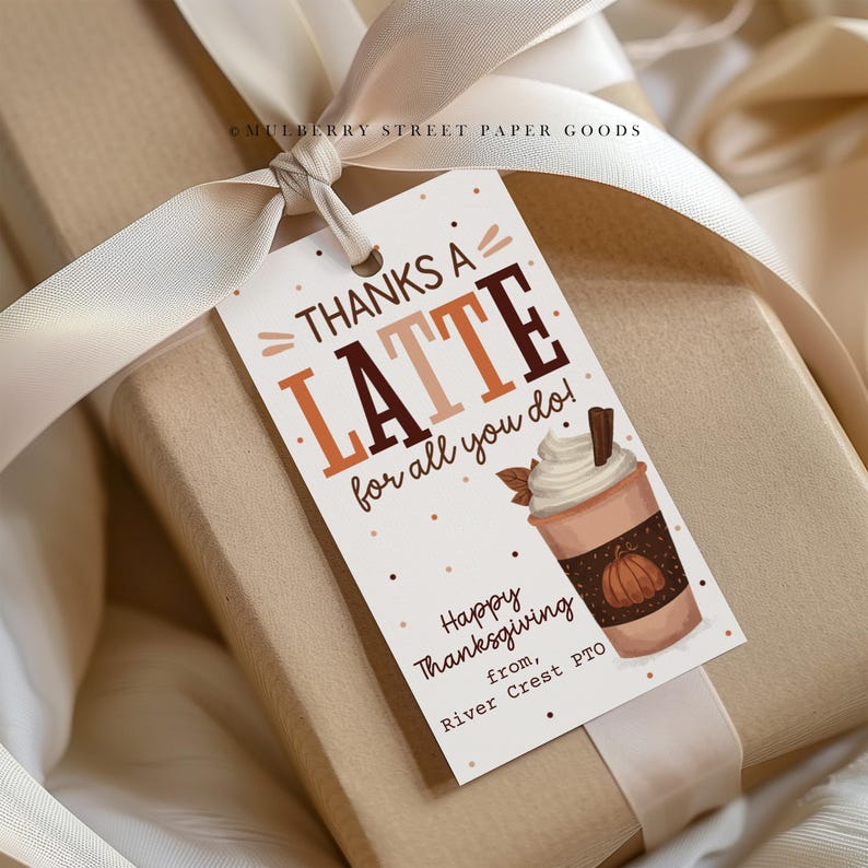 Thanks A Latte Gift Tag Printable Coffee Tag Instant Download Teacher ...