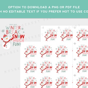 Printable Hope Your Winter Break is Snow Much Fun Gift Tag, Square or ...