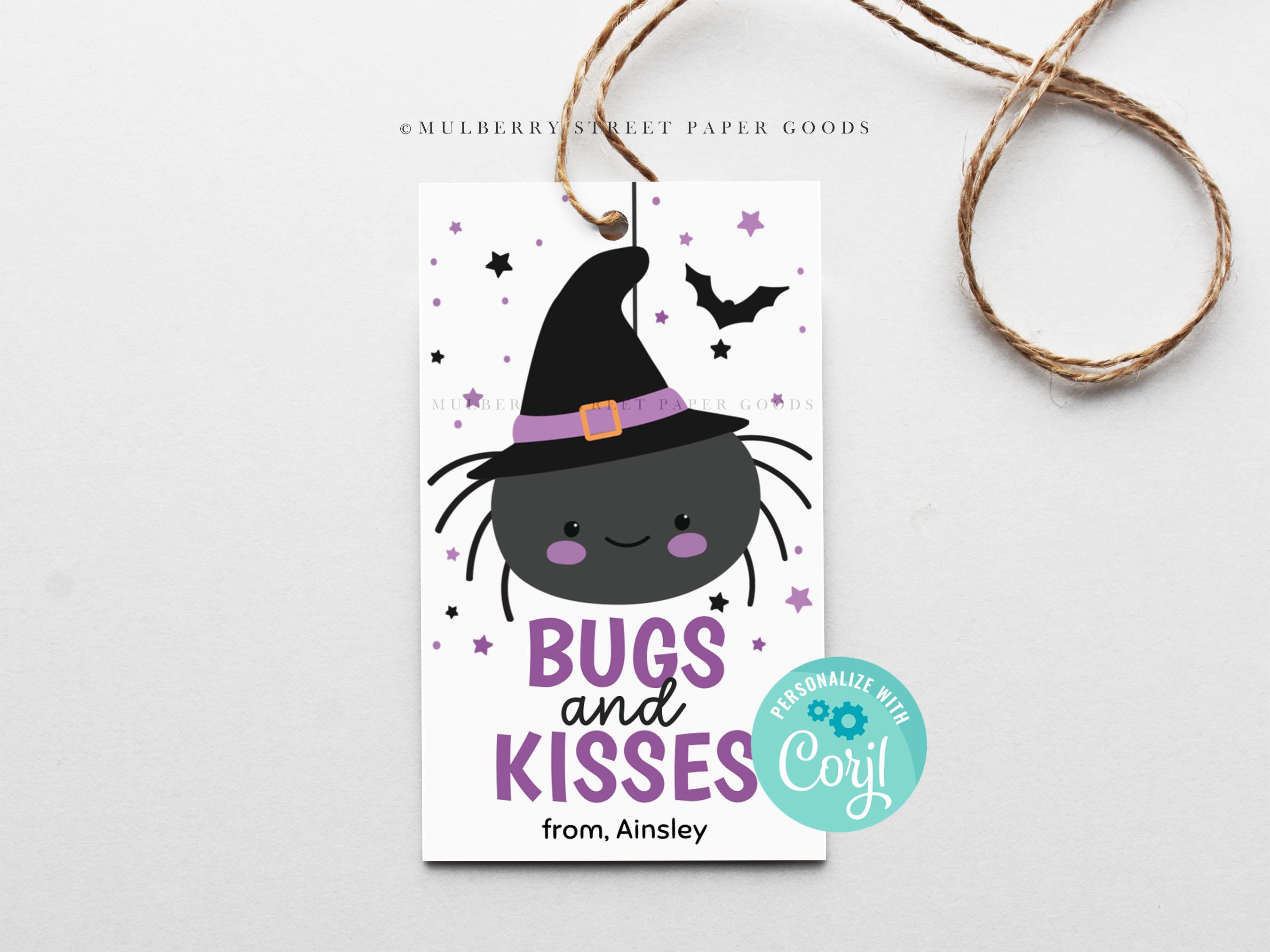 Editable Halloween Gift Tag Printable Bugs and Kisses Halloween Party ...