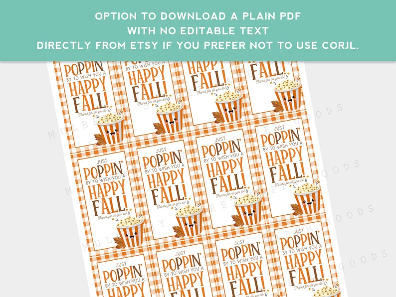 Fall Popcorn Gift Tag Template Printable Just Poppin by Happy Fall ...