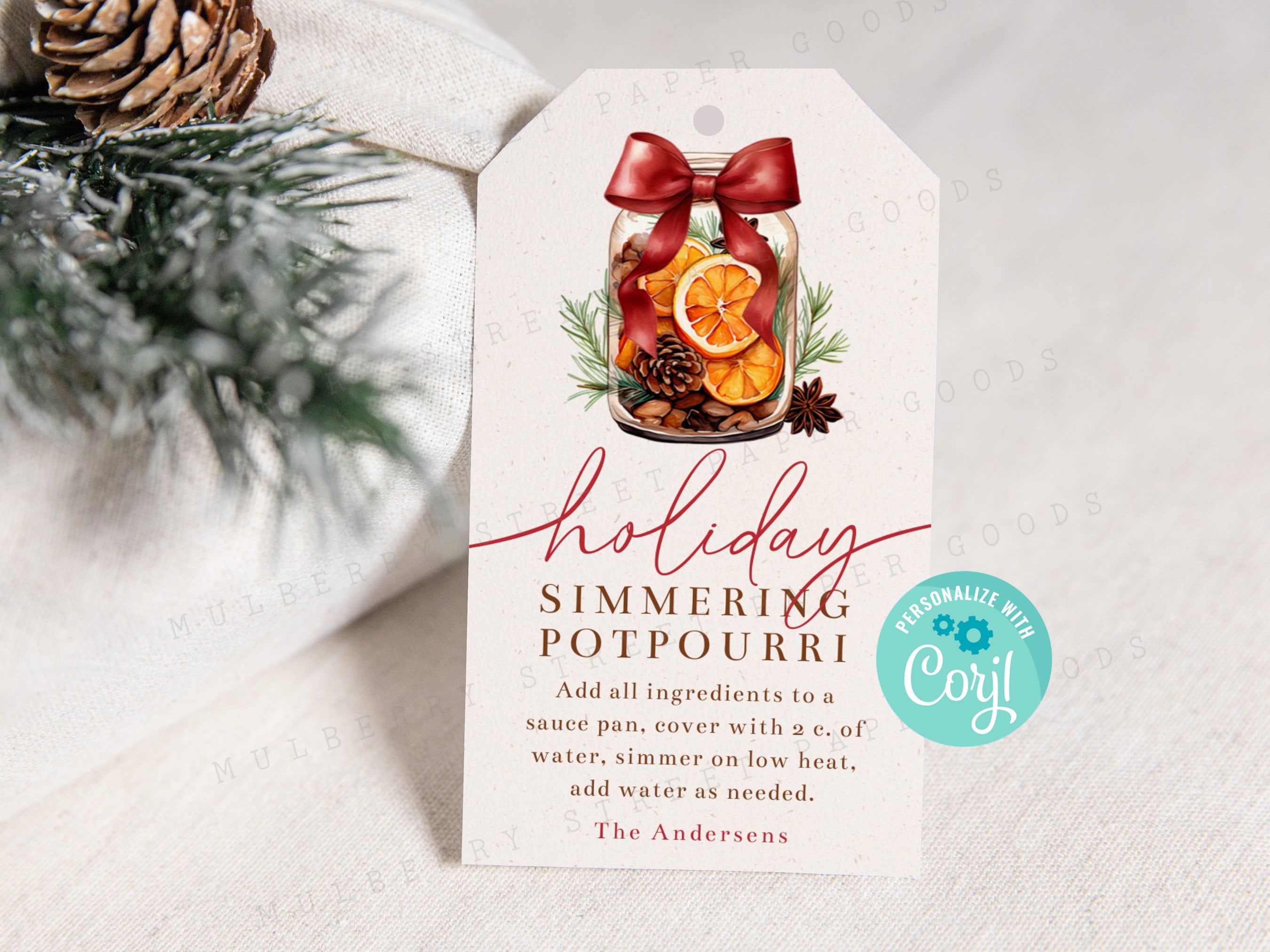 Holiday Simmer Pot Instructions Gift Tag Christmas Simmering Potpourri ...