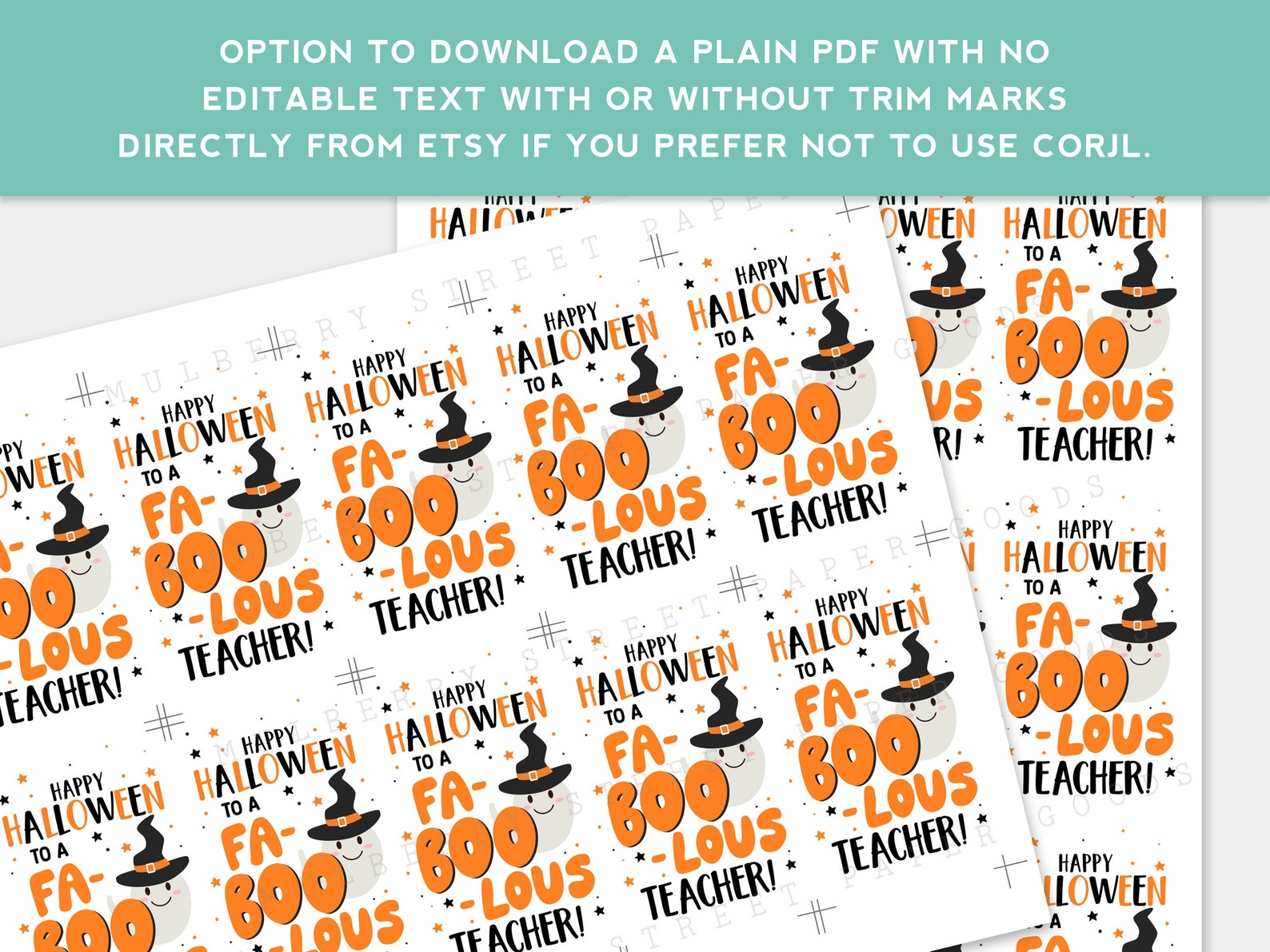 Printable Happy Halloween to a Faboolous Teacher Gift Tag, School ...