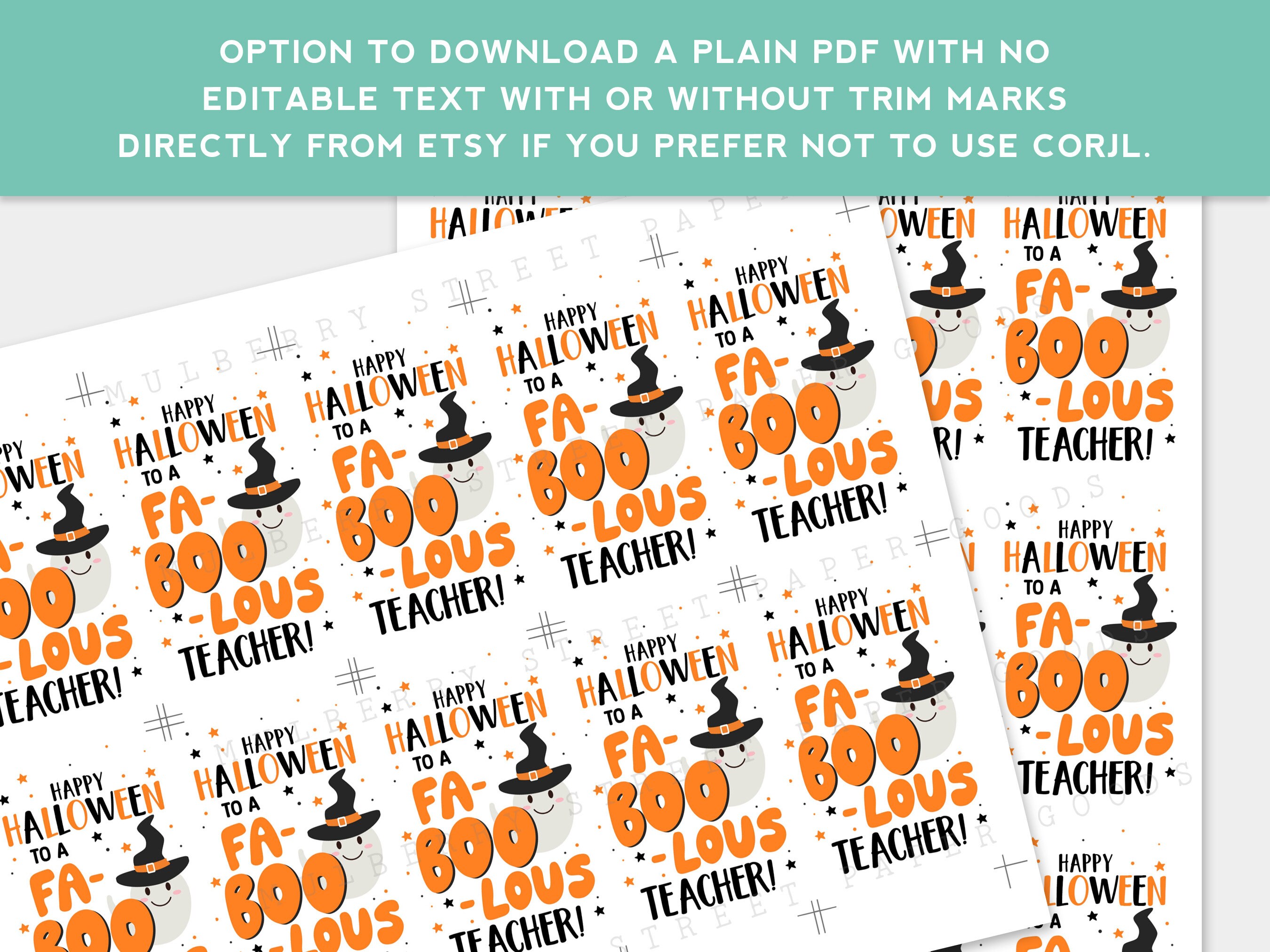 Printable Happy Halloween to a Faboolous Teacher Gift Tag, School ...