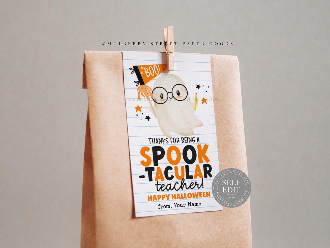 Halloween School Ghost Gift Tag Printable Halloween Teacher Gift Tag ...