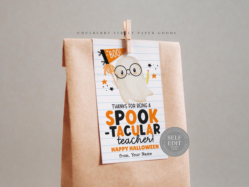 Halloween School Ghost Gift Tag Printable Halloween Teacher Gift Tag ...