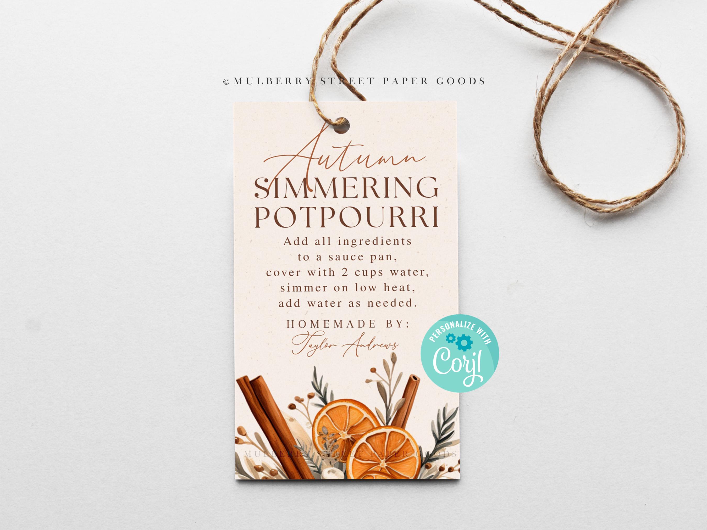Editable Autumn Simmering Potpourri Gift Tag Fall Stovetop Potpourri ...