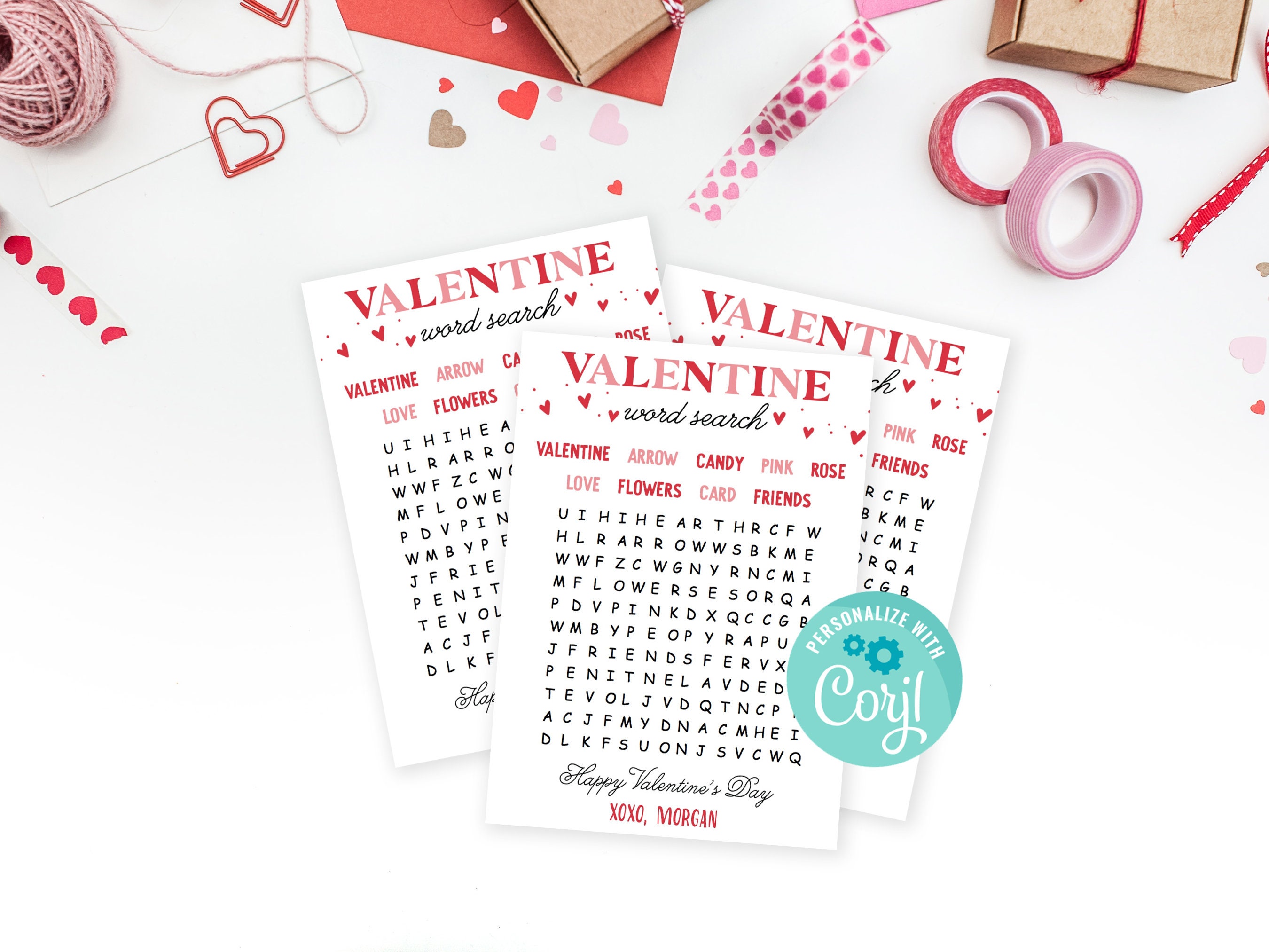 Word Search Valentine Card Printable Valentine Game Non Candy Gift ...