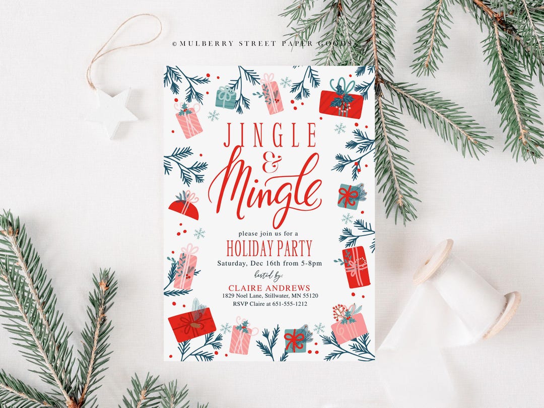 Editable Christmas Party Invitation Jingle & Mingle Holiday Invite ...