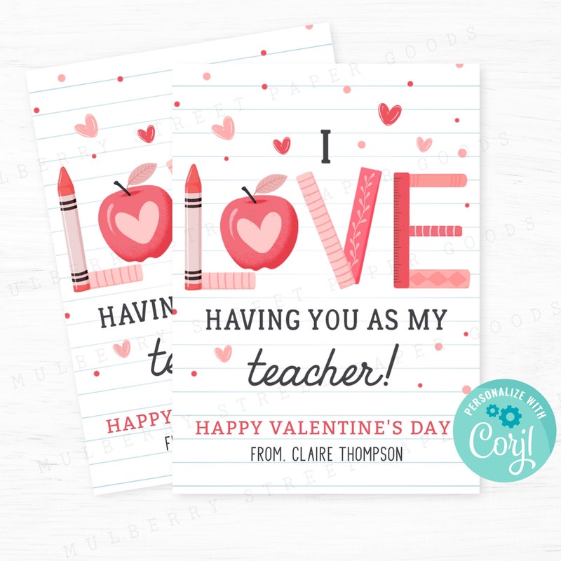 Teacher Valentine Card - Etsy