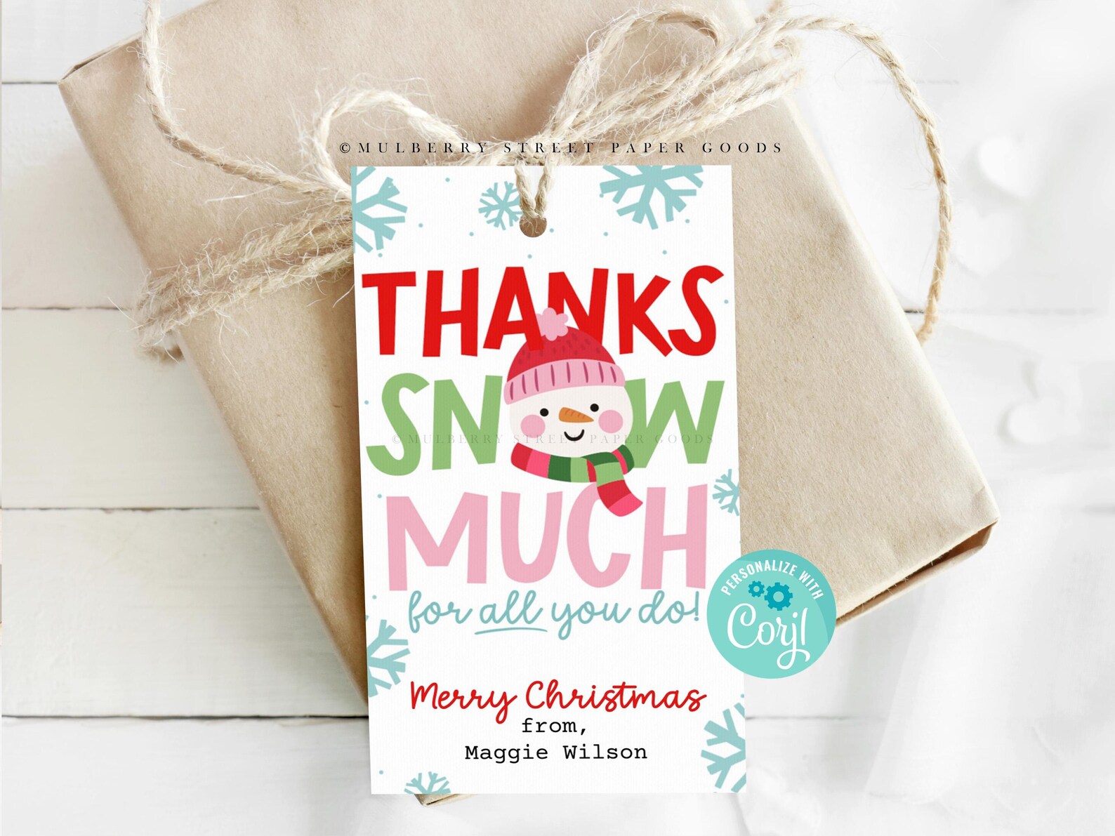 Thanks Snow Much Gift Tag Printable Christmas Thank You Tag Gift for ...