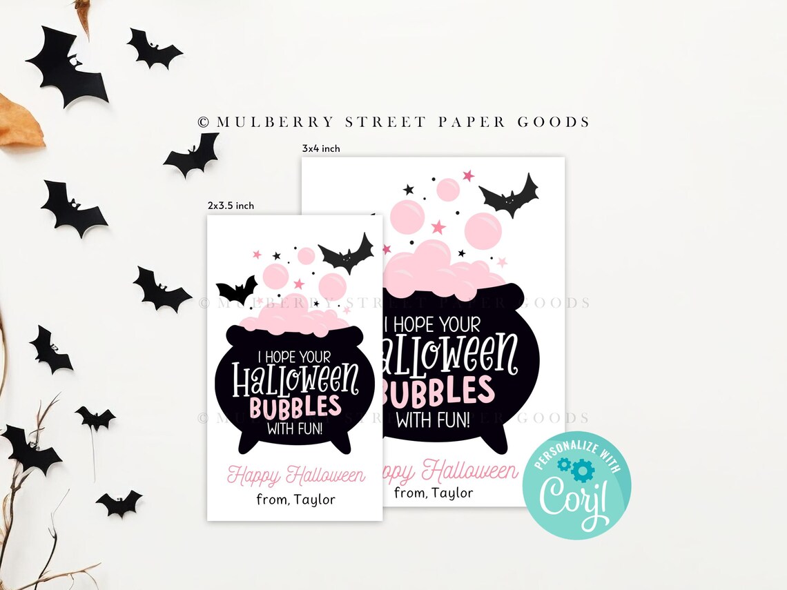 Halloween Printable Gift Tag Halloween Bubbles Tag Pink Halloween Treat ...