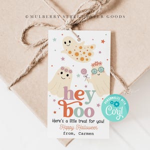 Personalized Halloween Gift Tag Printable, Hey Boo Groovy Ghosts ...