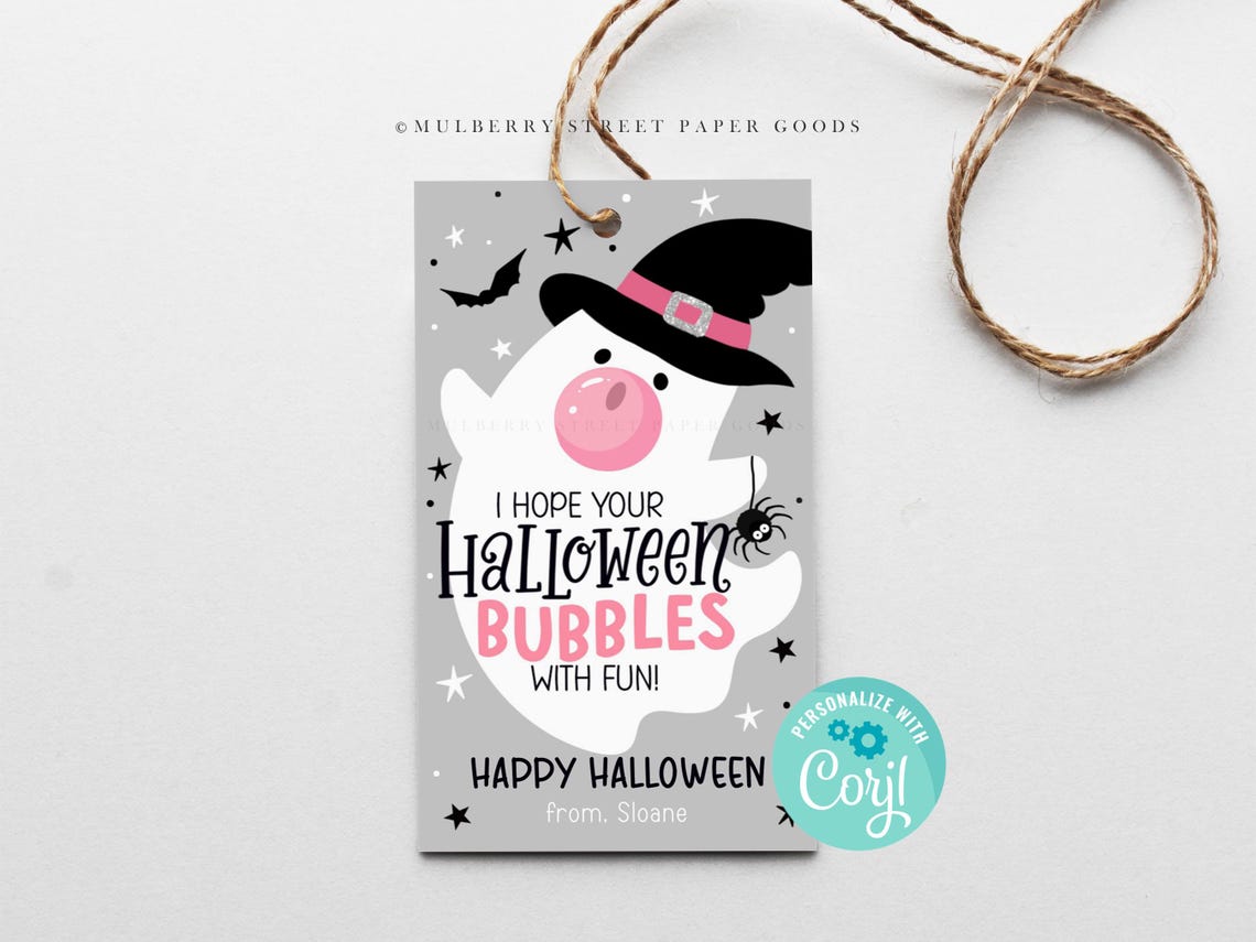 Halloween Bubbles Gift Tag Printable Cute Ghost Bubble Gum Halloween ...
