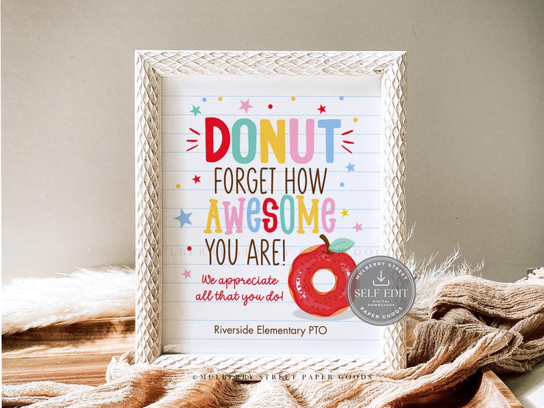 Donut Teacher Appreciation Sign Printable, Editable Staff Appreciation ...