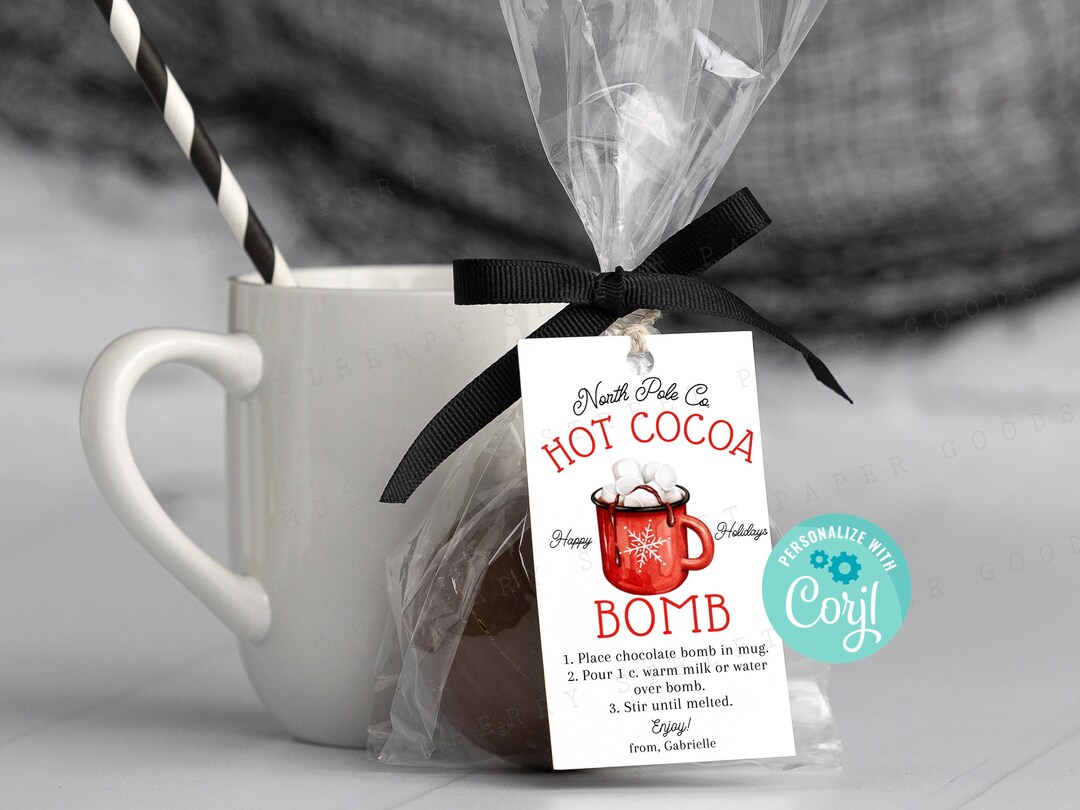 Printable Hot Cocoa Bomb Gift Tag, Hot Chocolate Bomb Instruction Gift ...