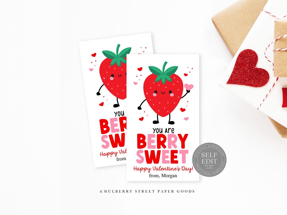 Berry Sweet Valentine Gift Tag Printable Digital Download Classroom ...