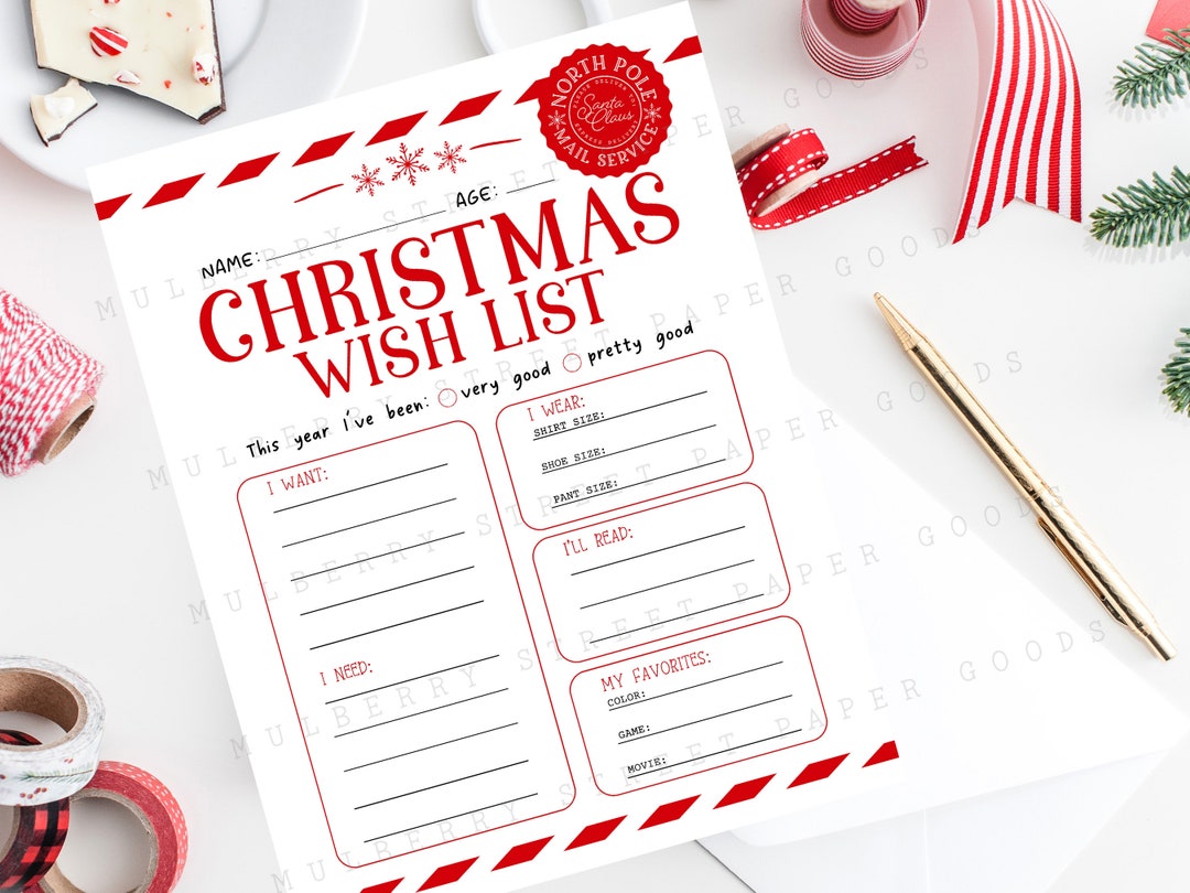 Instant Download Christmas Wish List, Kids Christmas Gift Wish List PDF ...