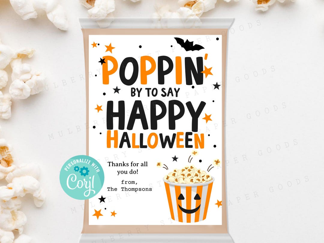 Instant Download Halloween Popcorn Printable Card Halloween Party Favor ...