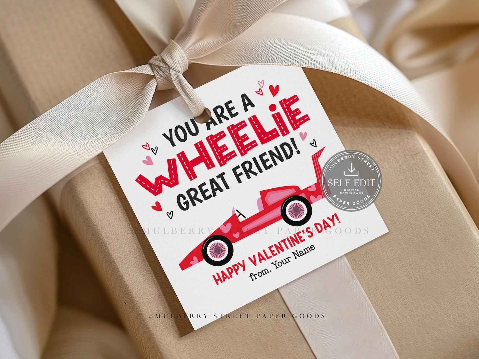 Race Car Valentine's Day Gift Tag Printable Digital Download Wheelie ...