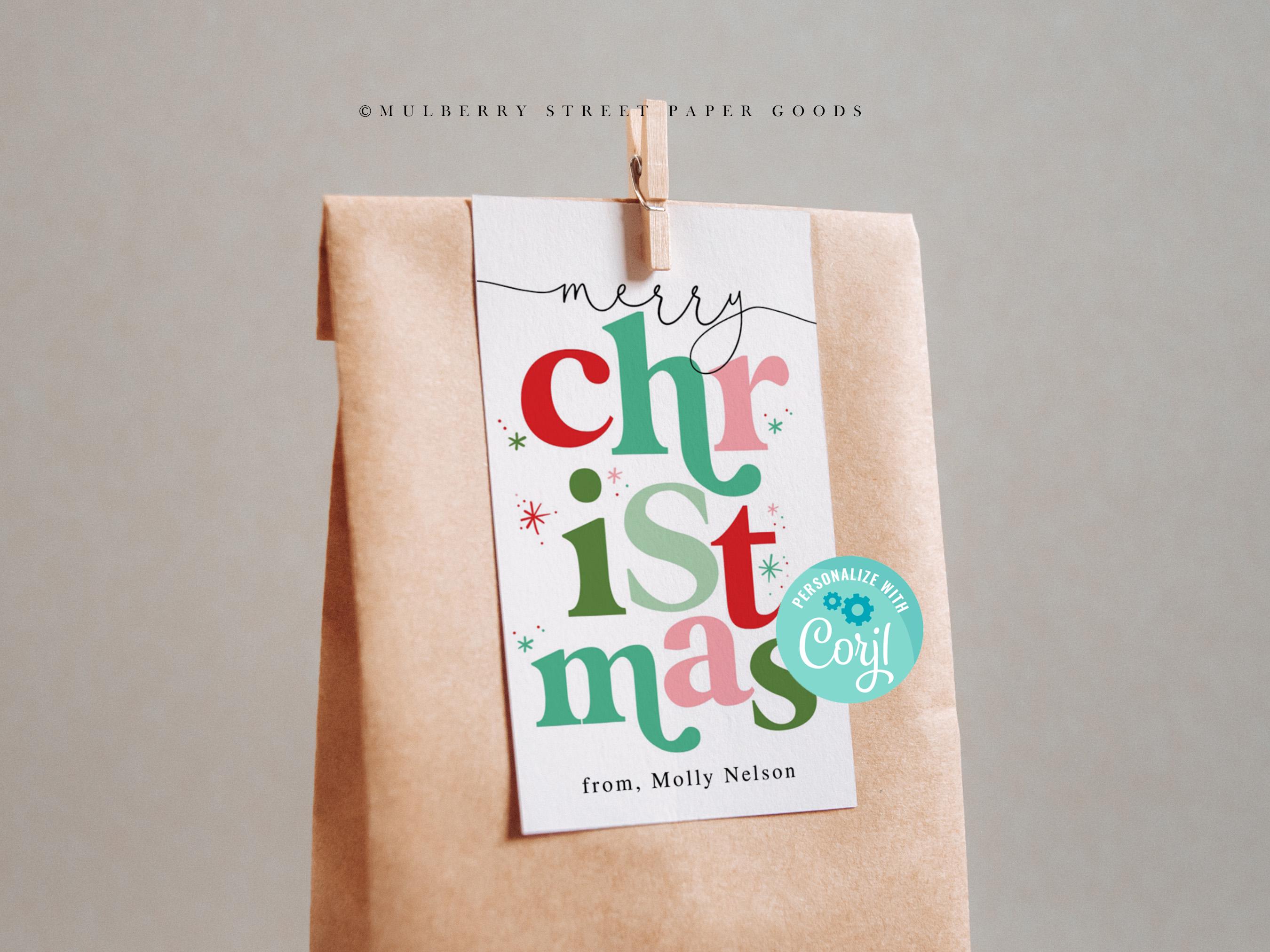 Printable Merry Christmas Gift Tag, Holiday Party Hostess Gift Tag ...