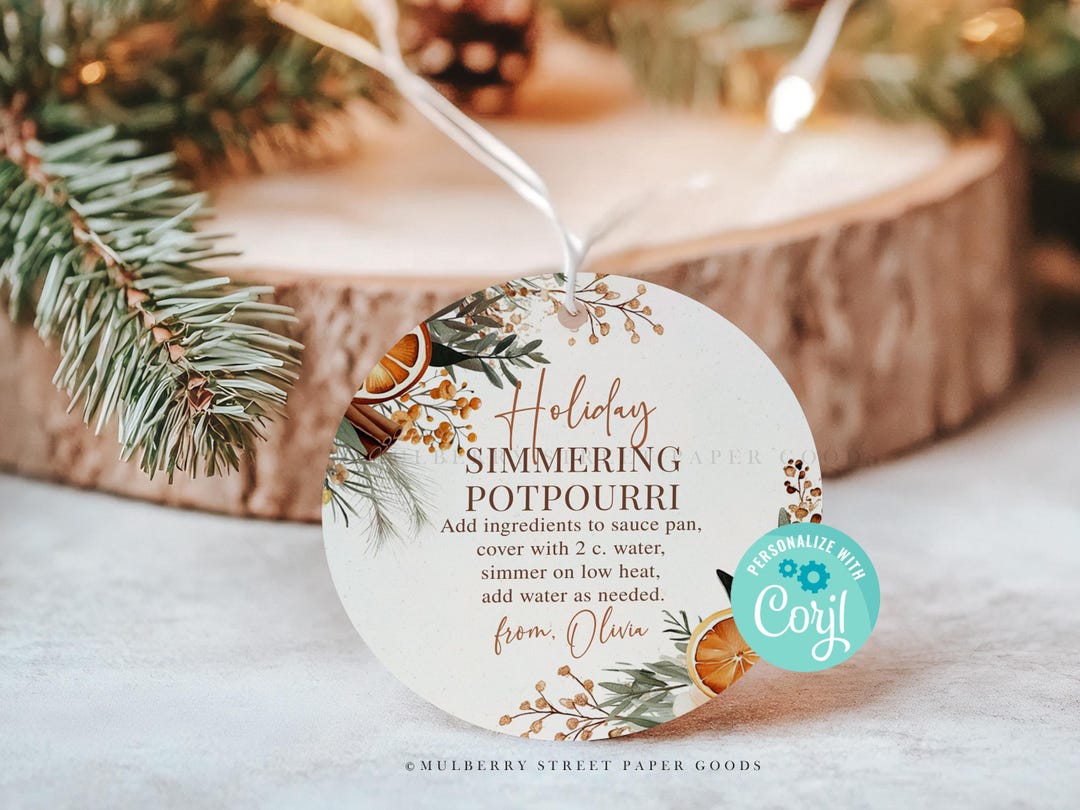 Editable Simmering Potpourri Circle Tag Holiday Simmer Pot Label ...