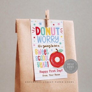 Donut Back to School Gift Tag Printable First Day of School Sweet Treat ...