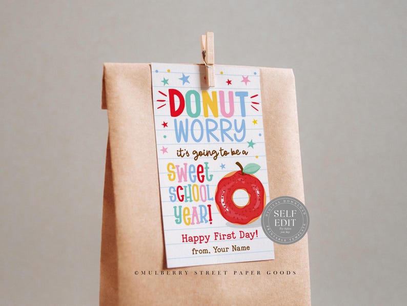 Donut Back to School Gift Tag Printable First Day of School Sweet Treat ...